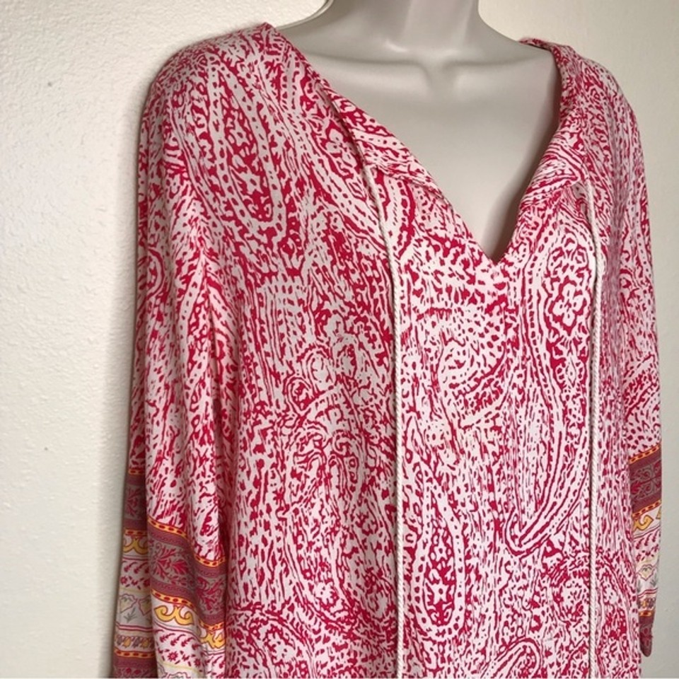 Entro Boho Paisley Border Print Orange Red White Tunic Womens Large ...