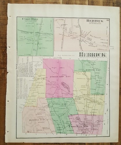 ANTIQUE Colored Map HERRICK & UNION DALE, PENNSYLVANIA / A. Pomeroy ...