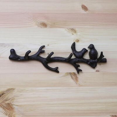 Brown Cast Iron Bird on Branch 33cm Hook Coat Hat Key Rack Wall Mounted ...