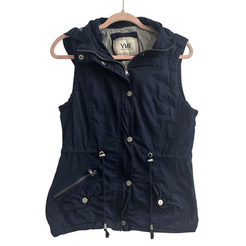 YMI Women Sz L Vest Safari Army Green Sleeveless Lined Zip Snap Front ...