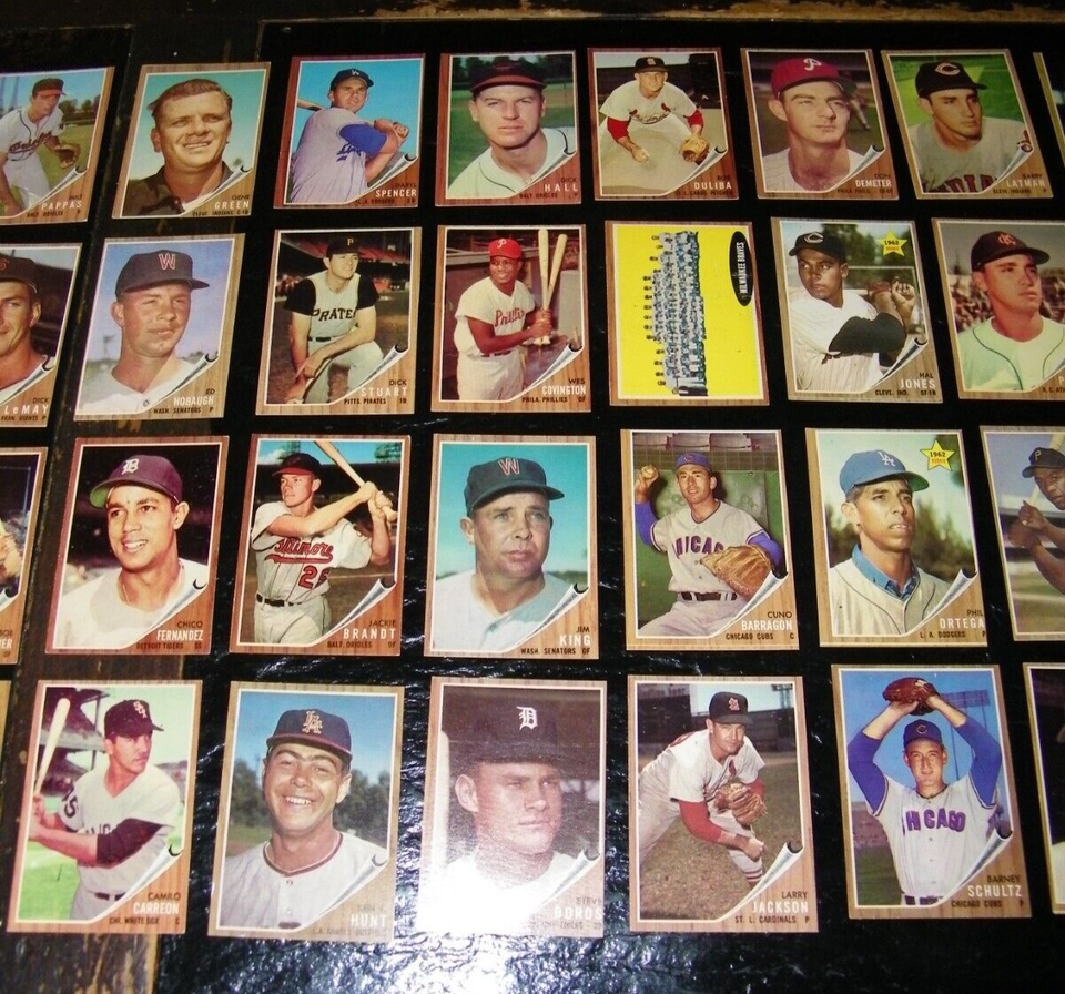 1962 TOPPS BASEBALL CARDS GROUP LOT OF 56,REALLY NICE CONDITION CORNERS ...