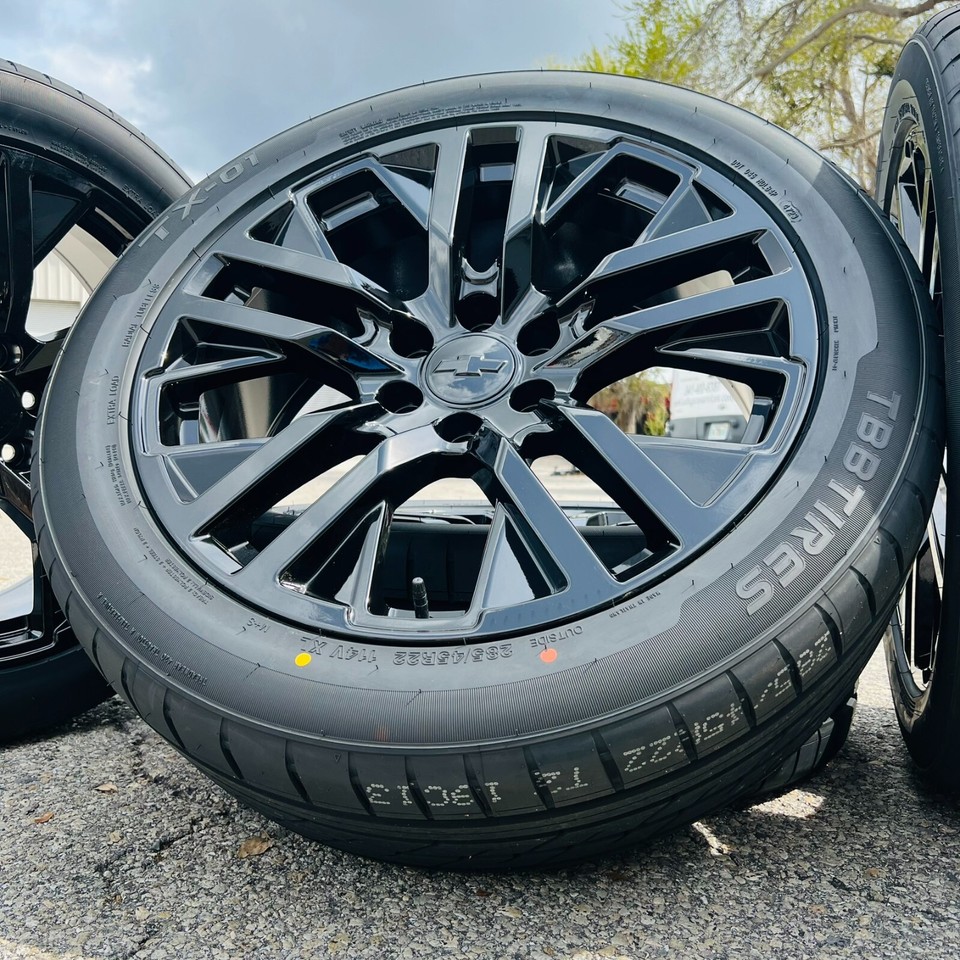 Black Chevy Silverado Wheels 22" GMC Sierra Rims 2024 Escalade Tires ...