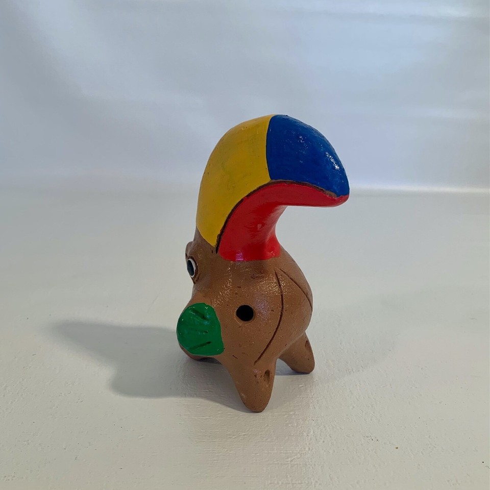 Vintage Ocarina Folk Art Clay Toucan Whistle 3 Head Flute Shape Shift ...