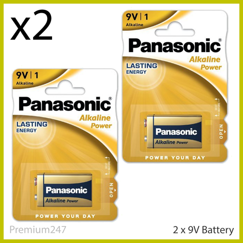 2x Panasonic 9V PP3 Alkaline Power Batteries Smoke Alarms LR22 MX1604 ...