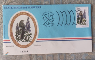 TEXAS STATE BIRD & FLOWER 1982 MOCKINGBIRD & BLUEBONNET SPECTRUM CACHET ...