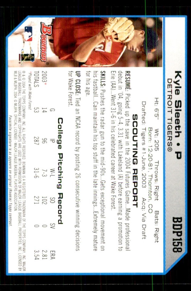 2004 Bowman. Kyle Sleeth Baseball Cards #BDP158 | eBay