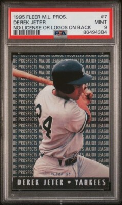 DEREK JETER 1995 FLEER M.L. PROS, NO LICENSE OR LOGOS ON BACK #7 PSA 9 ...