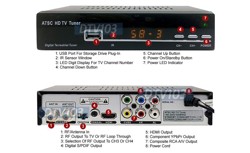 ATSC Digital TV Tuner Converter For Air Antenna TV Channels W/IR Remote ...