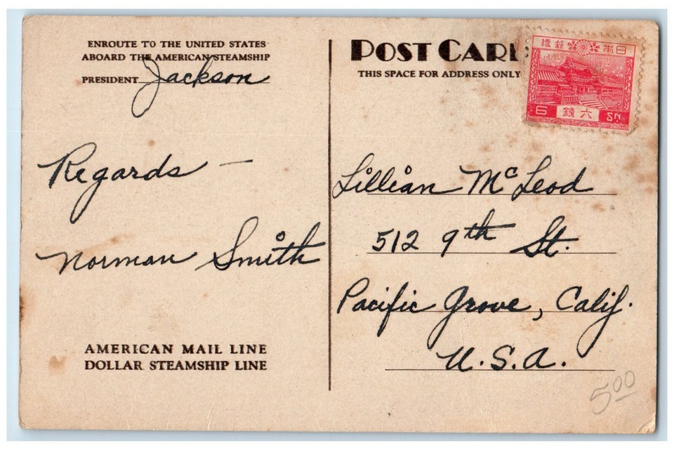 c1910 Enroute to US Aboard American Mail Line Dollar Steamship Line ...