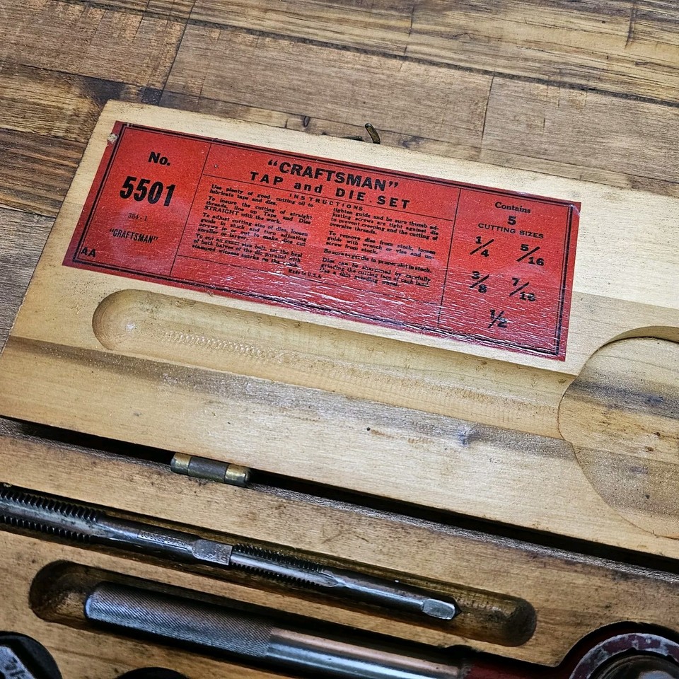 Vintage Craftsman Tap and Die Set W/ Wooden Case Threading Tools ☆USA ...