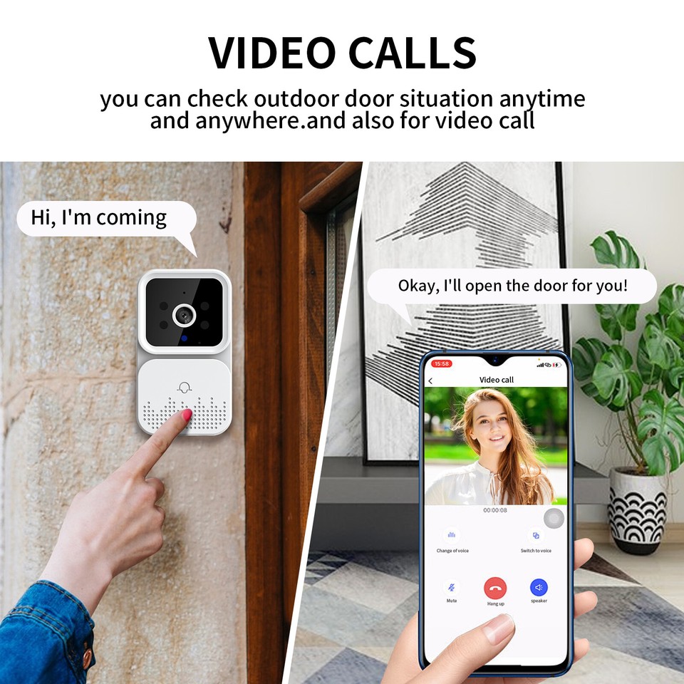 Wireless Security Smart WiFi Video Doorbell Phone Camera Door Bell Ring ...