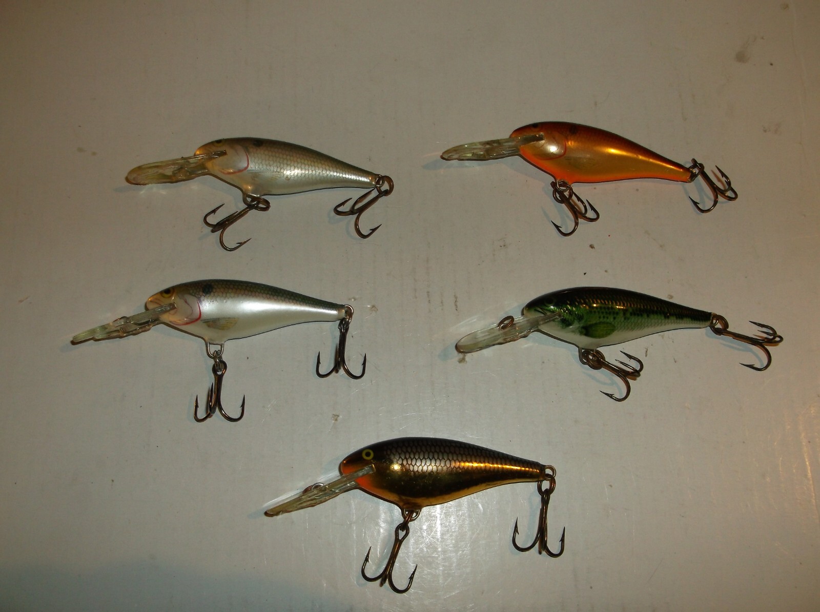 LOT OF 5 RAPALA SHAD RAP FISHING LURES DEEP RUNNERS GREAT COLORS ...