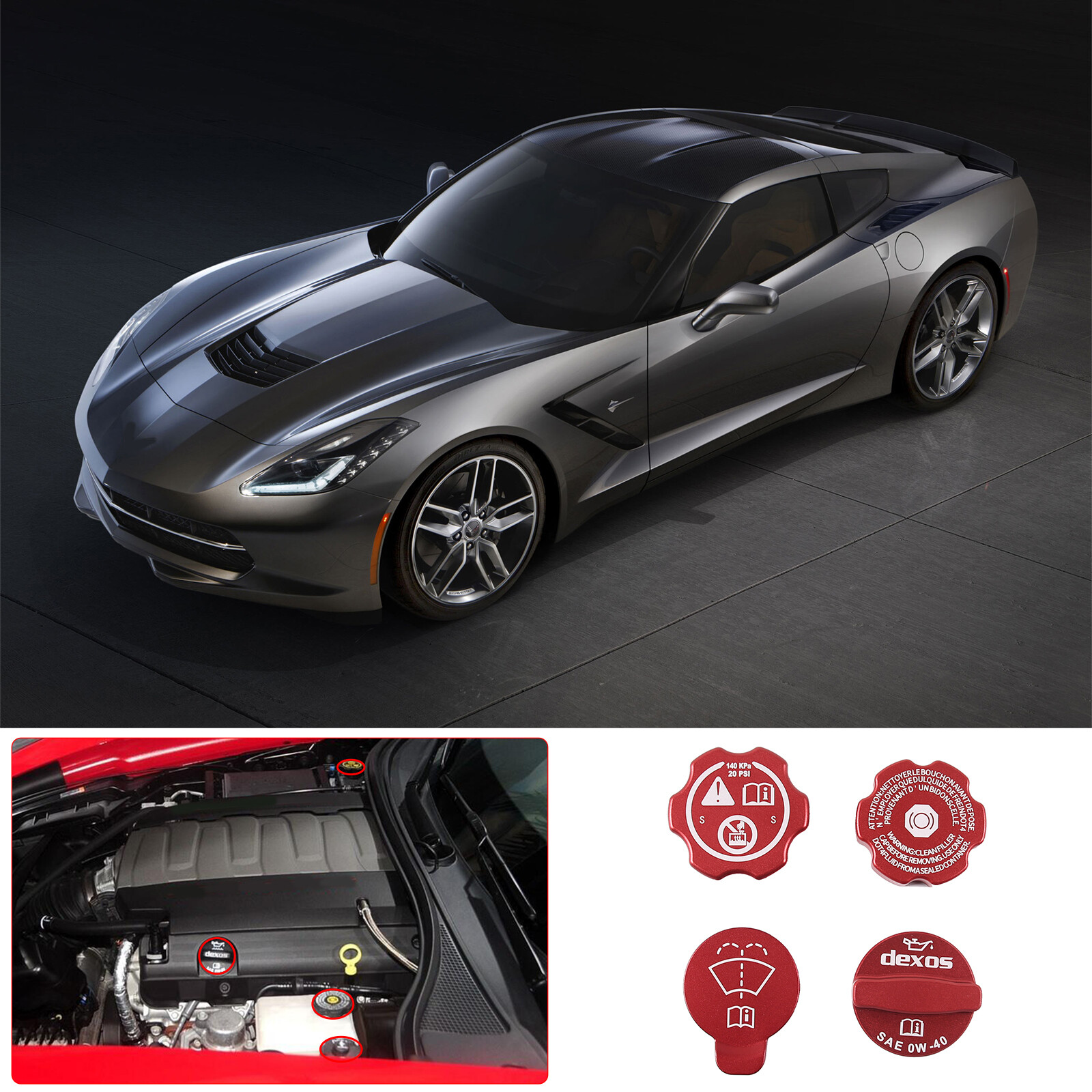 4PCS Aluminium Engine Oil Cap Radiator water tank Cap Trim For Corvette ...