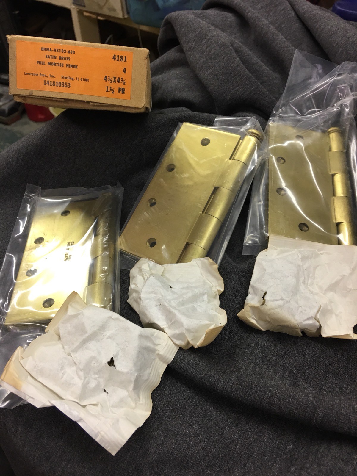 Vintage 6 Lawrence Brothers Heavy Duty Brass Hinges - 4"1/2 X 4 1/2 ...