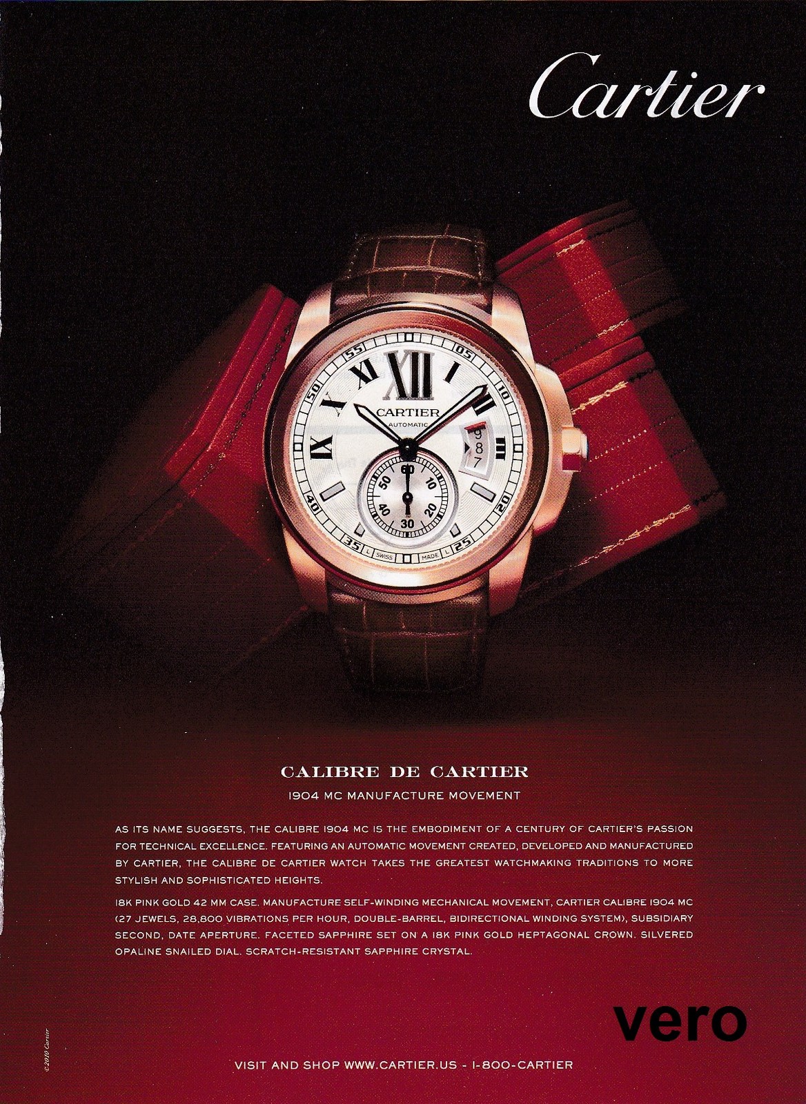 print ad CARTIER 2010 magazine CALIBRE watch art clipping advertisement ...