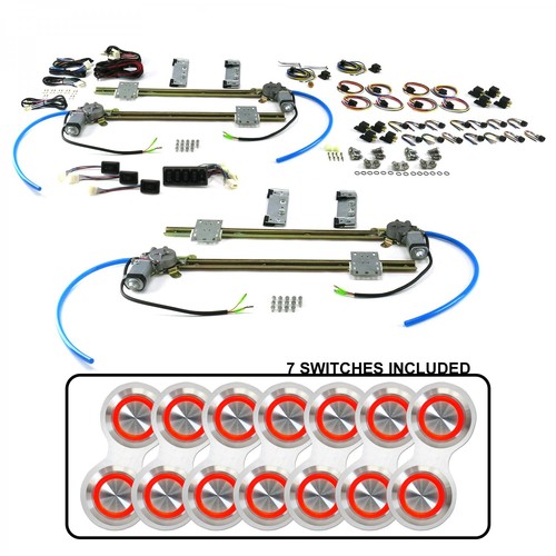 4-Door Flat Glass Power Window Kit w/7 Retro Billet Switches - Red ...