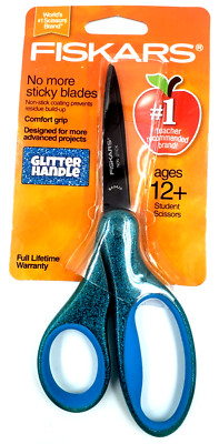 FISKARS SCISSORS BLUE GLITTER COMFORT GRIP NON STICK 7" Student ...