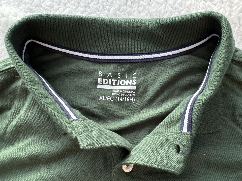 K-Mart Basic Editions Boys XL 14/16 Green Solid Long Sleeve Collared ...