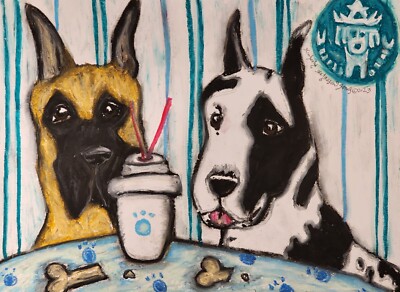 ACEO Dog Art Print Card Great Dane at Starbarks Artist KSams Fawn ...