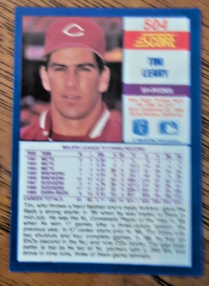 TIM LEARY Cincinnati Reds 1990 Score Baseball Card #504 Mint | eBay