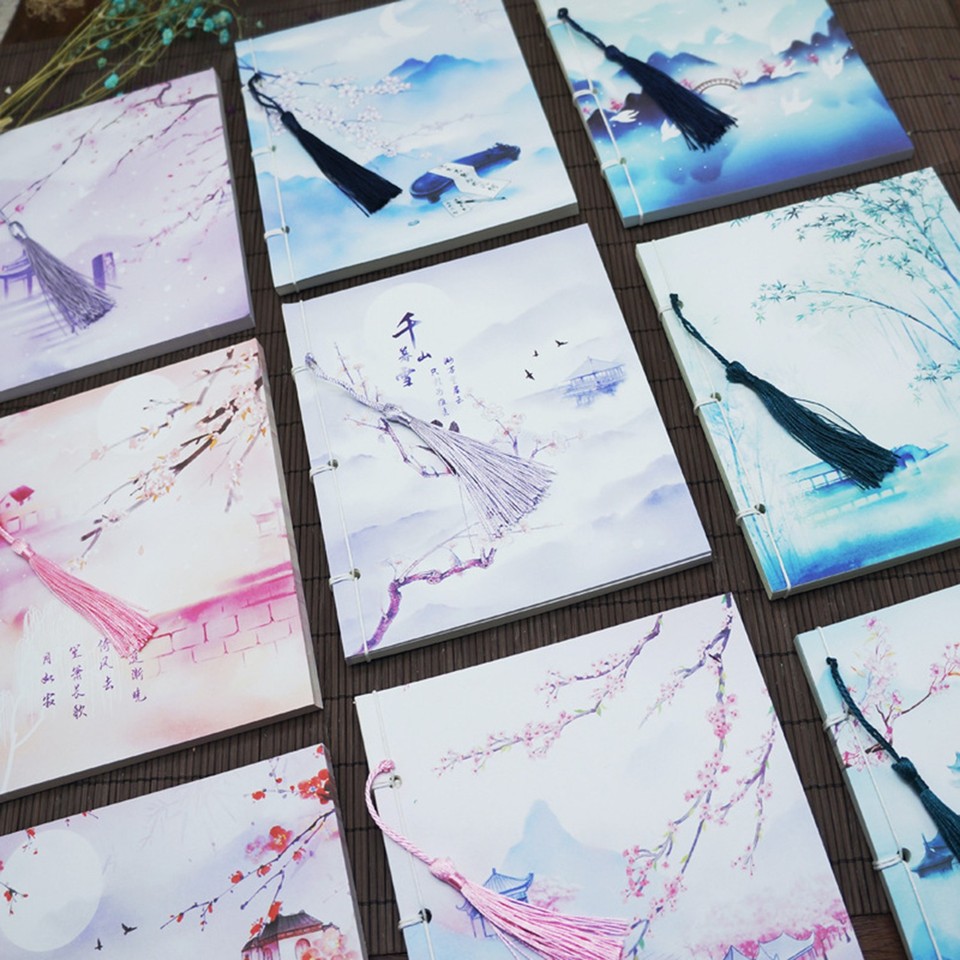 Retro Chinese Style 75-Sheet Ruled Notebook with Tassel, 6.9x5.9in ...