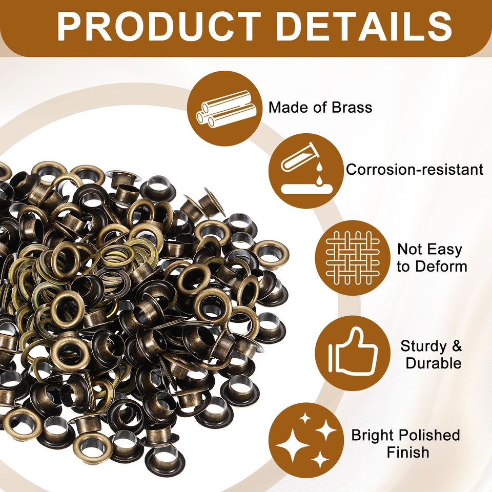 100 Sets Grommets Eyelets, 5mm Brass Self Backing Eyelets, Bronze | eBay UK