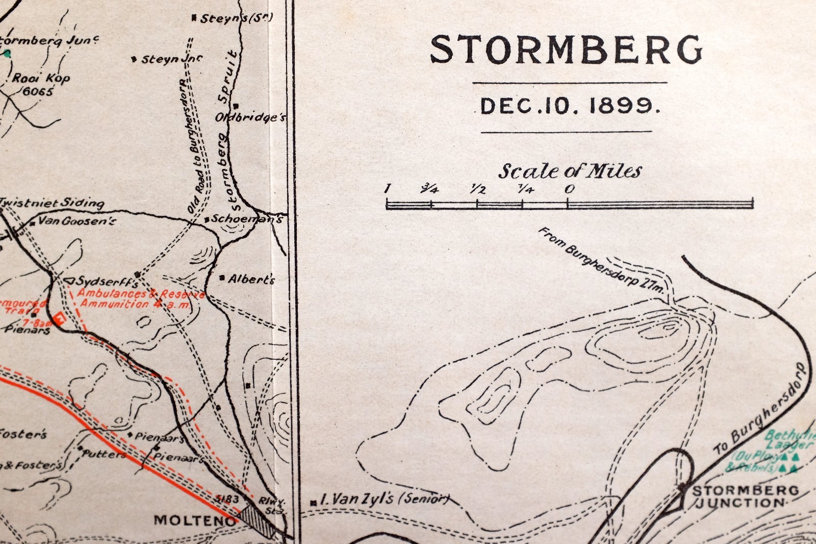 BOER WAR ERA MAP/PLAN STORMBERG 10 DEC 1899 MOLTENO TROOP POSITIONS ...