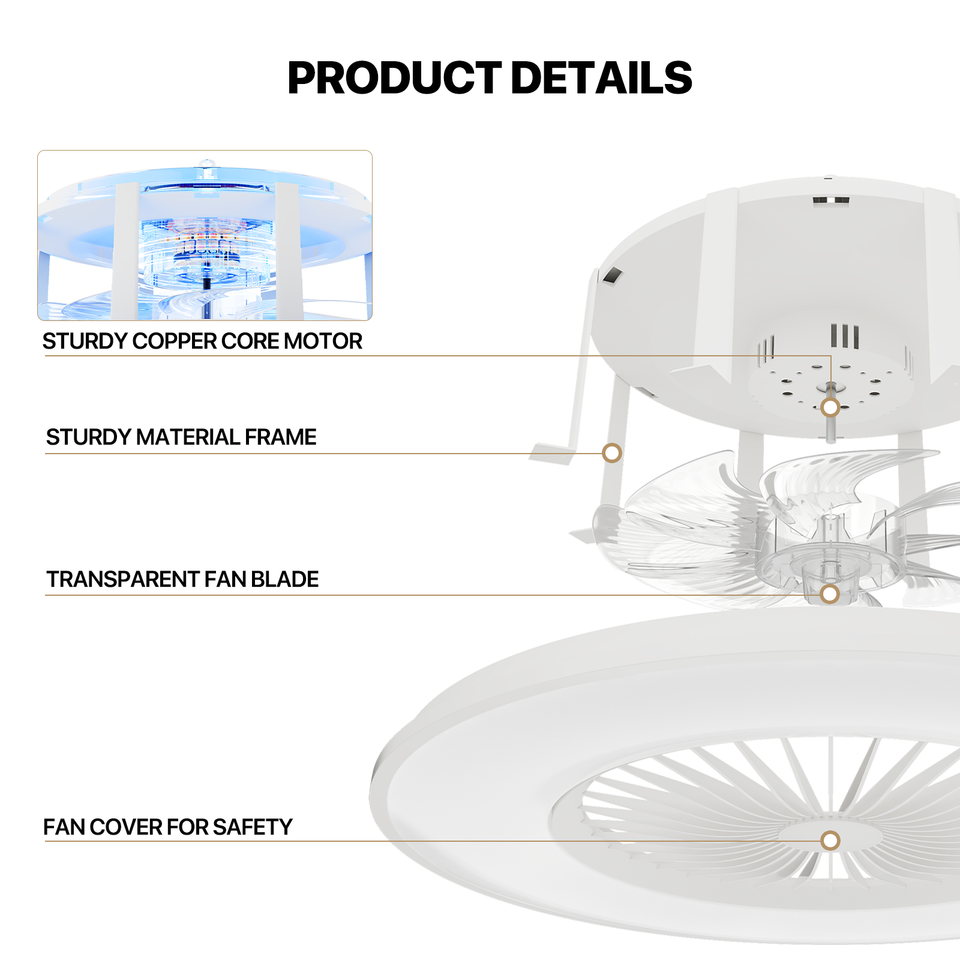 22" Bladeless Ceiling Fan [BLUETOOTH CONTROL+SPEAKER] RGB+LED 4 Mode w ...