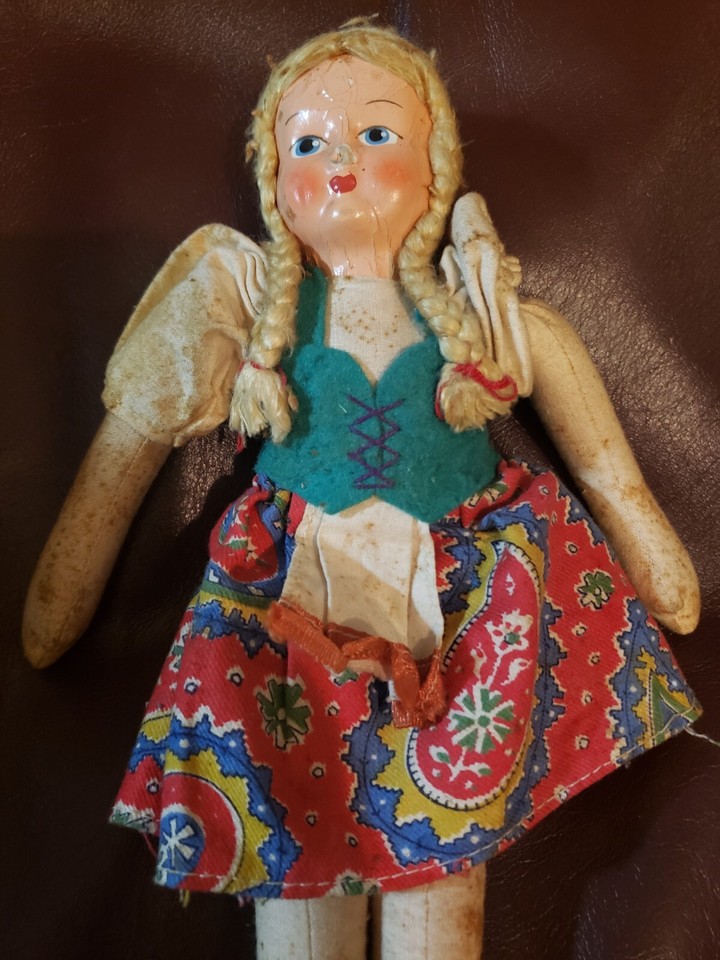 Antique Polish Textile Original Dress Paper Mache Cloth Body Doll 12"As ...