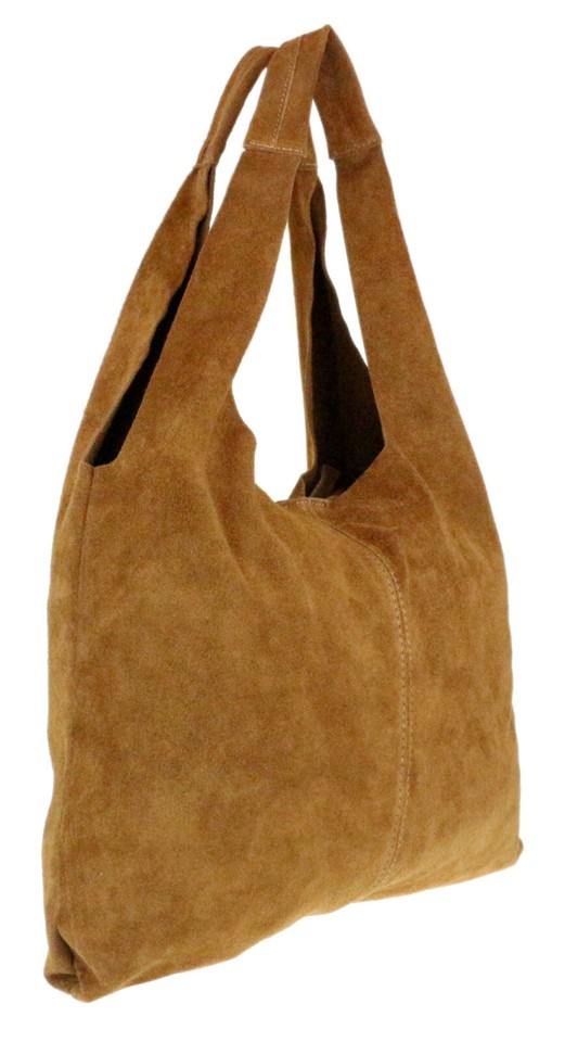 Genuine Suede Leather Tote Plain Open Shoulder Bag Slouch Large Handbag ...