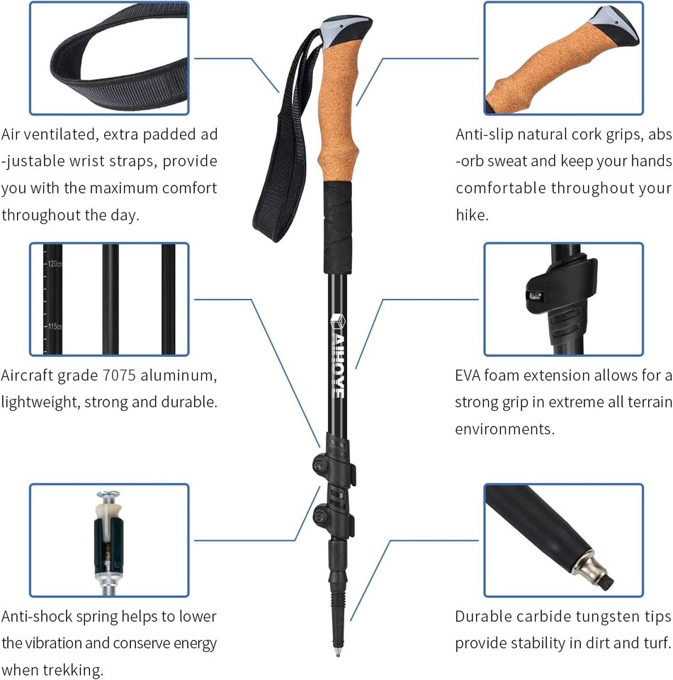 2x Tactical Trekking Poles Walking Camping Hiking Survival Stick ...