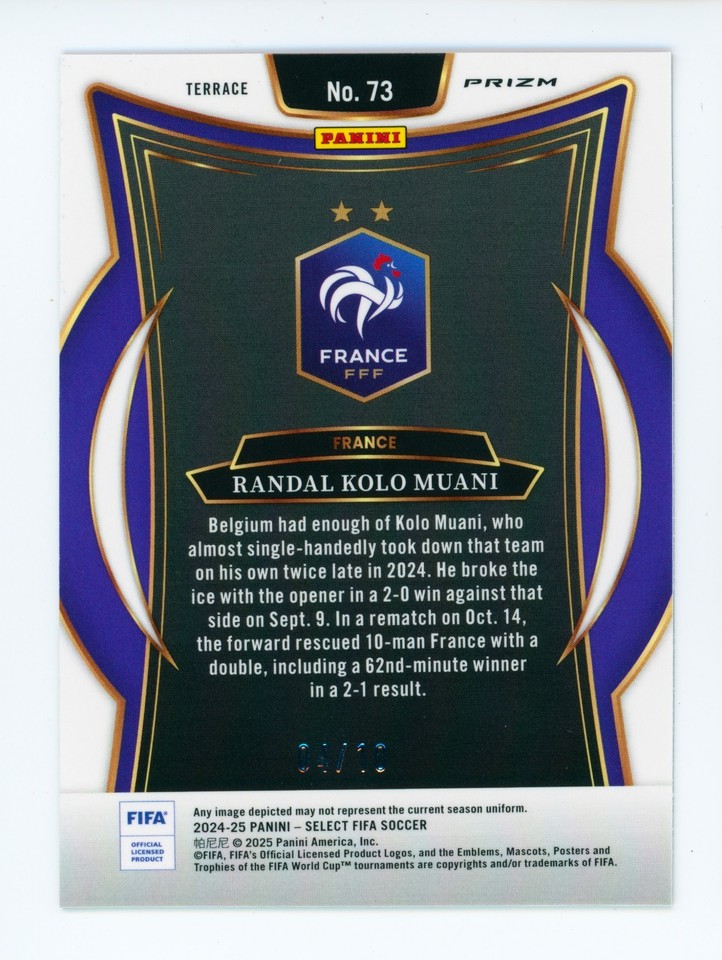 2024-25 Randal Kolo Muani Panini Select FIFA Gold Ice France Soccer ...