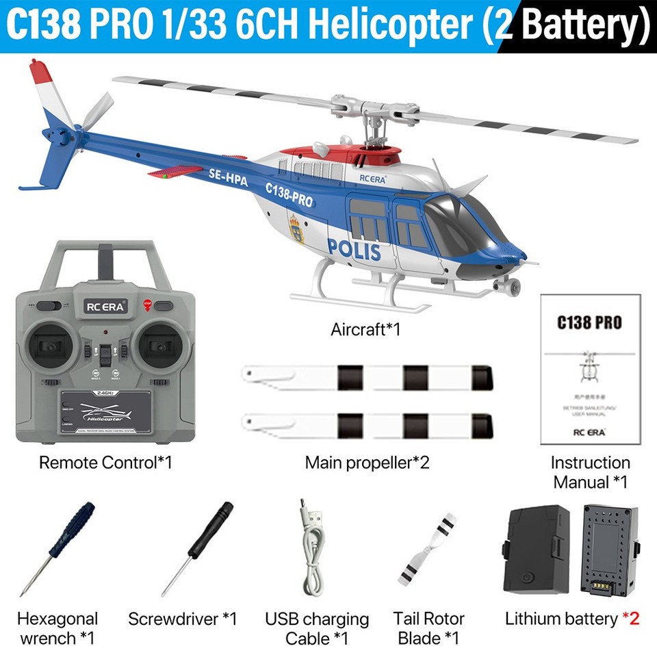 RC ERA C138 PRO Helicopter 1/33 6CH Gyro 2.4G Optical Flow Positioning ...