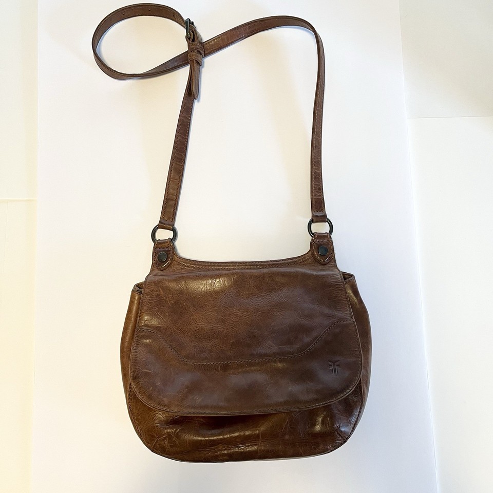 Frye Melissa Leather Crossbody Saddlebag Cognac Brown Distressed Purse ...