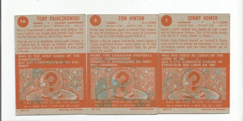 1963 LOT OF 3 TOPPS CFL CARDS #7,8,16. LOT #5 "NICE CARDS" | eBay