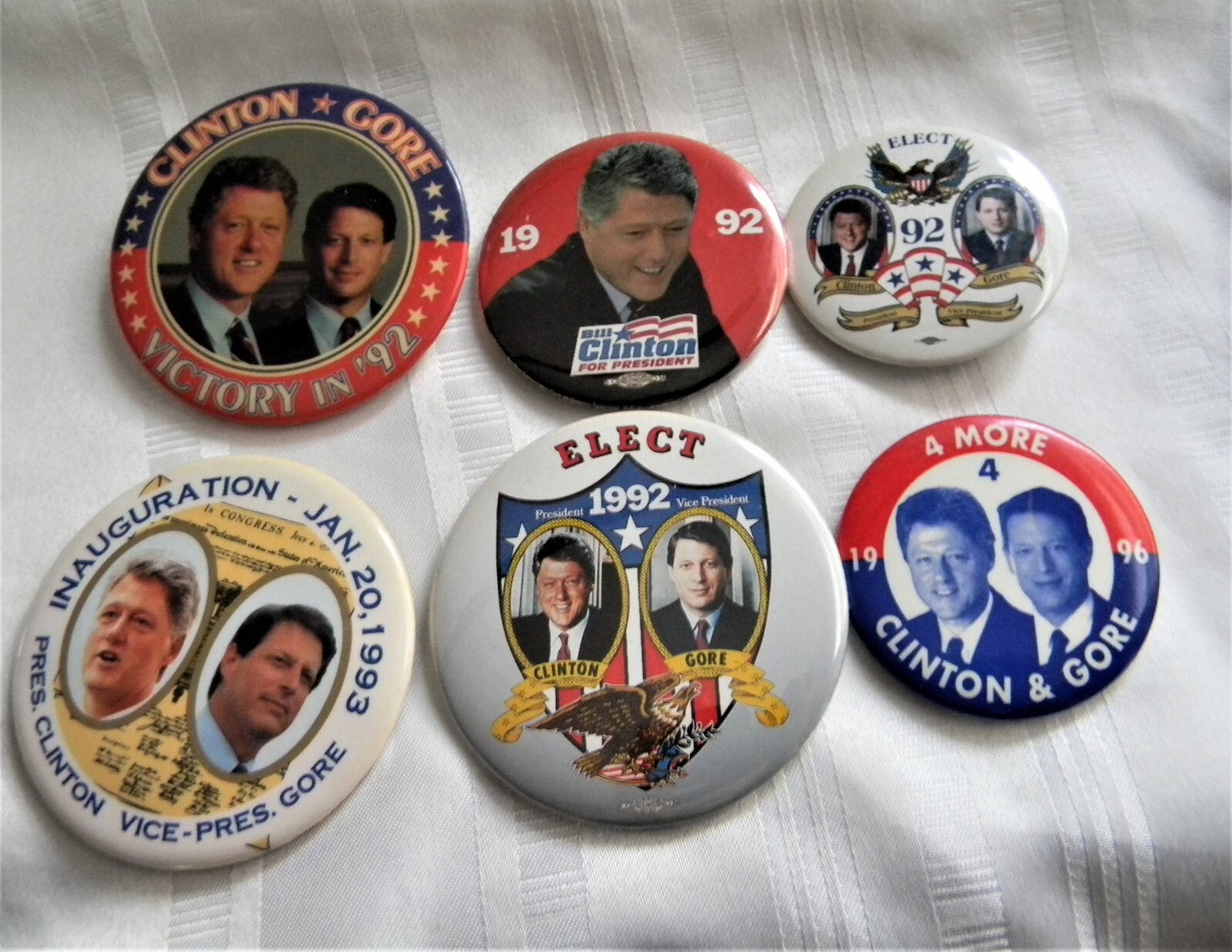 p278 Lot of Six Campaign Buttons, '92 and '96 Clinton - Gore plus ...