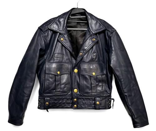 Vintage LANGLITZ Leather Jacket Men Sz 44 Blue Motorcycle Cop Police ...