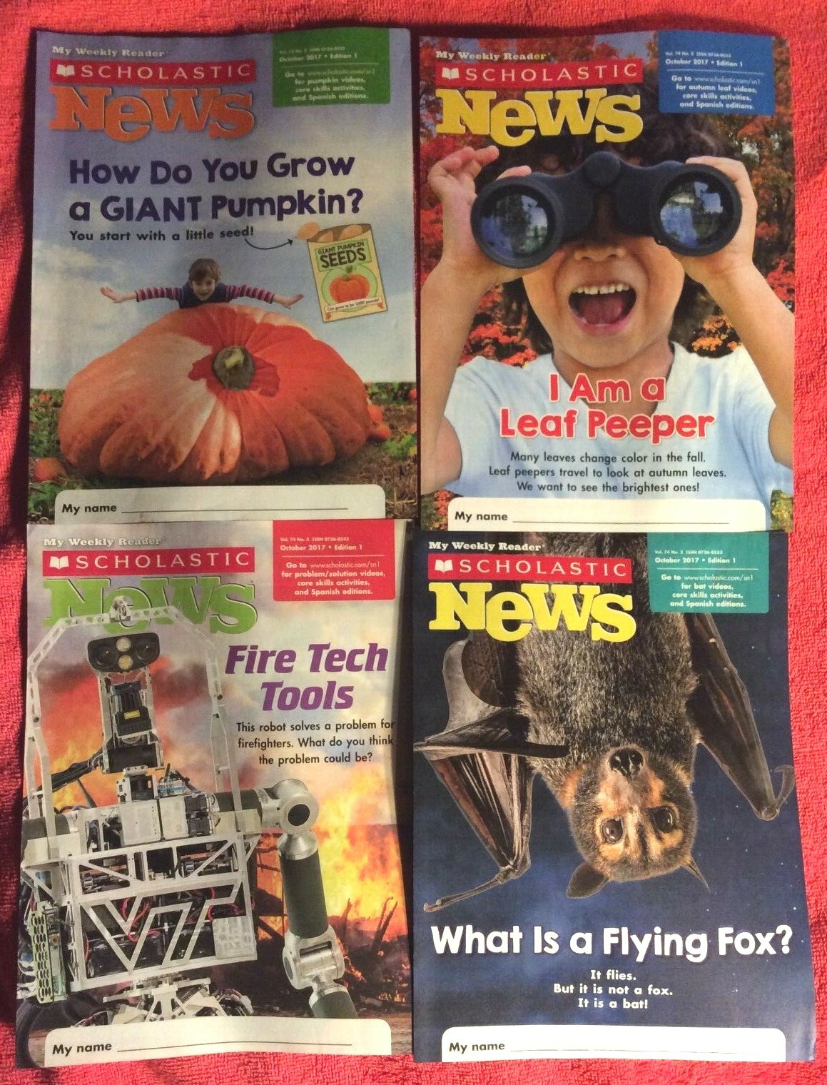 SCHOLASTIC NEWS READERS GRADE 1 OCTOBER 2017 FLYING FOX PUMPKIN FIRE ...