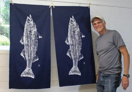 35 inch Striped Bass GYOTAKU fish rubbing wall art on Navy | eBay