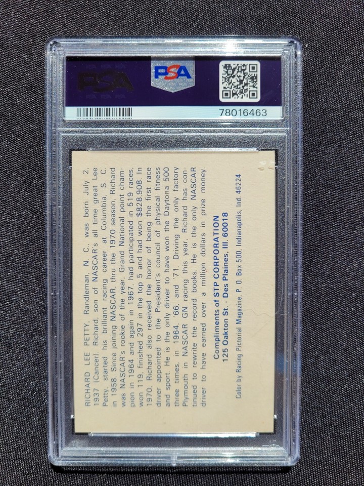 1972 STP Corporation Richard Petty NASCAR Rookie Card Graded PSA 6 EX ...