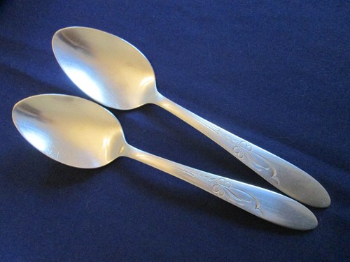 SET 2 SERVING SPOONS! Vintage H B Co STAINLESS: HEATHER pattern: LOVELY ...