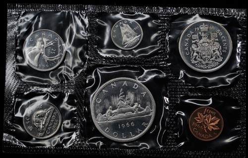 1966 Canadian coins Uncirculated Proof like set dollar 50 10 5 cents ...