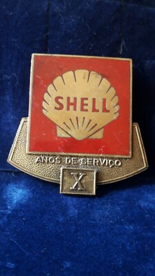 Shell badge X years service enamel metal very rare and old | eBay