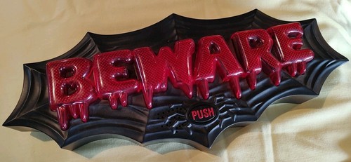 HALLOWEEN "BEWARE" Push Sign Lights Up Letters To Haunted House Organ ...