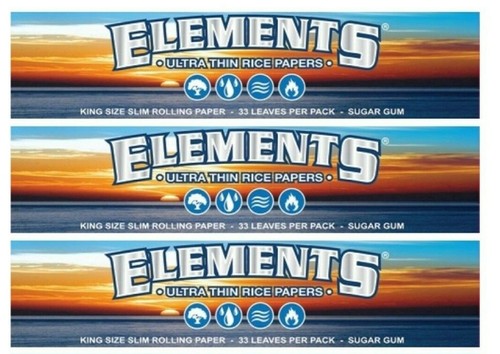 3x Elements King Size Slim Rolling Papers Ultra Thin Rice FREE USA ...