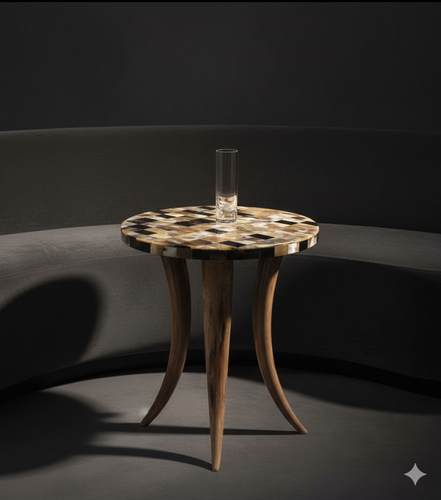 Horn Inlay Side Table with Horn Leg Stand– Mosaic Top, Unique Rustic ...