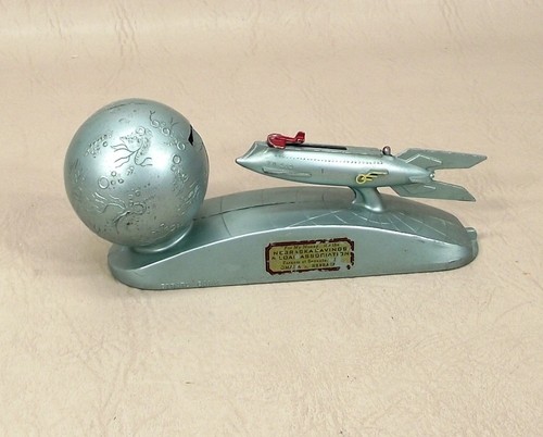 Vintage 1950’s Strato Mechanical Bank Rocket Ship To The Moon Works ...