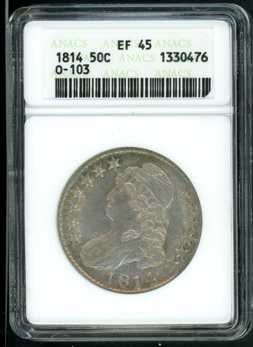 US 1814 PHILADELPHIA CAPPED BUST SILVER HALF DOLLAR ANACS SOAPBOX XF 45 ...