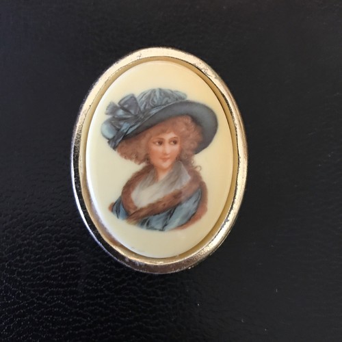 Portrait Pin Lovely Lady in Blue Gold Tone Costume Retro Oval | eBay