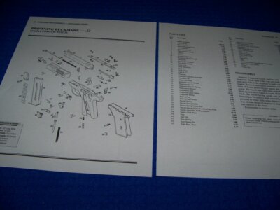 BROWNING BUCKMARK SEMI-AUTO PISTOL (.22 LR)..TAKEDOWN/EXPLODED VIEW ...